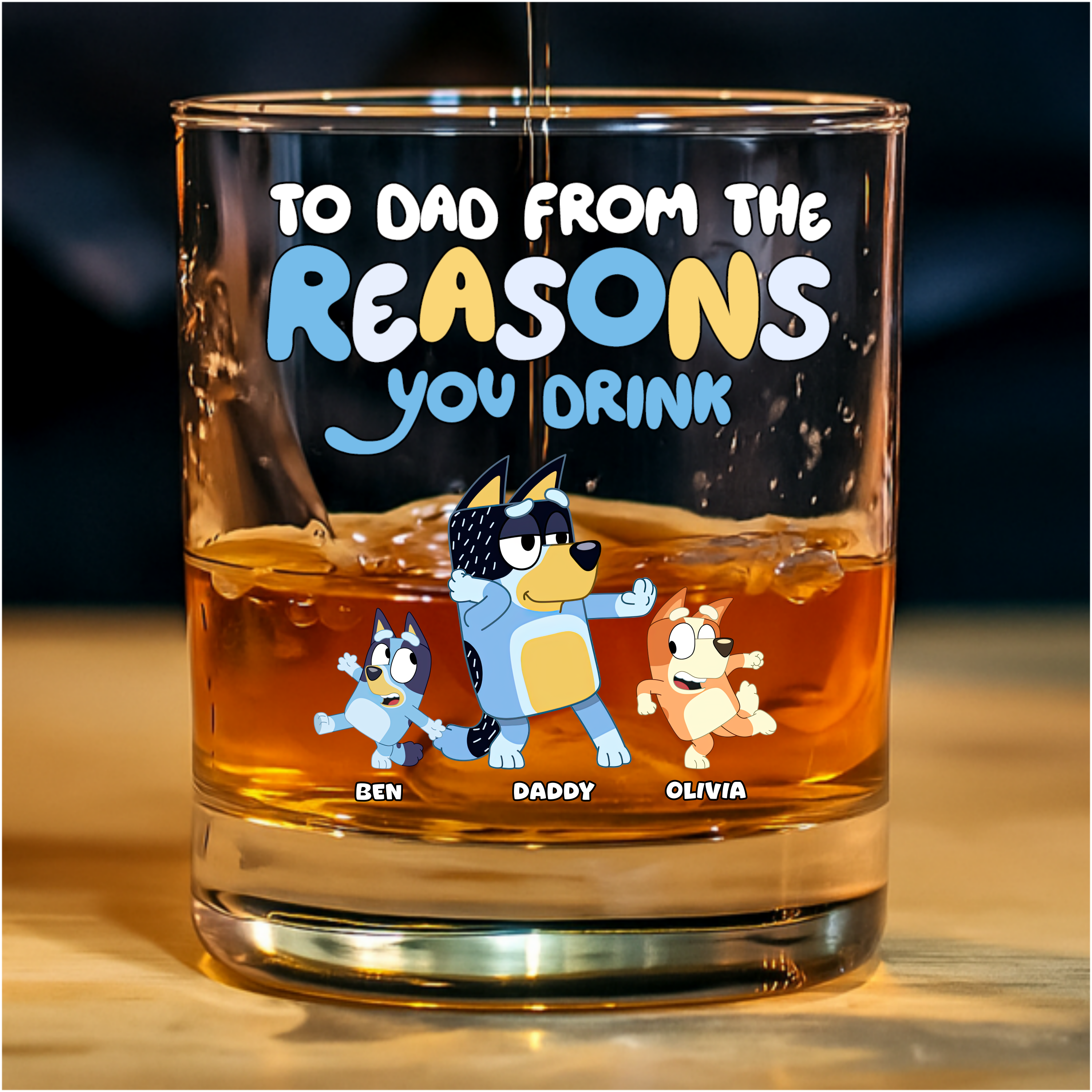 Personalized Whiskey Glass - To Dad from the Reasons you drink- Bluey ...