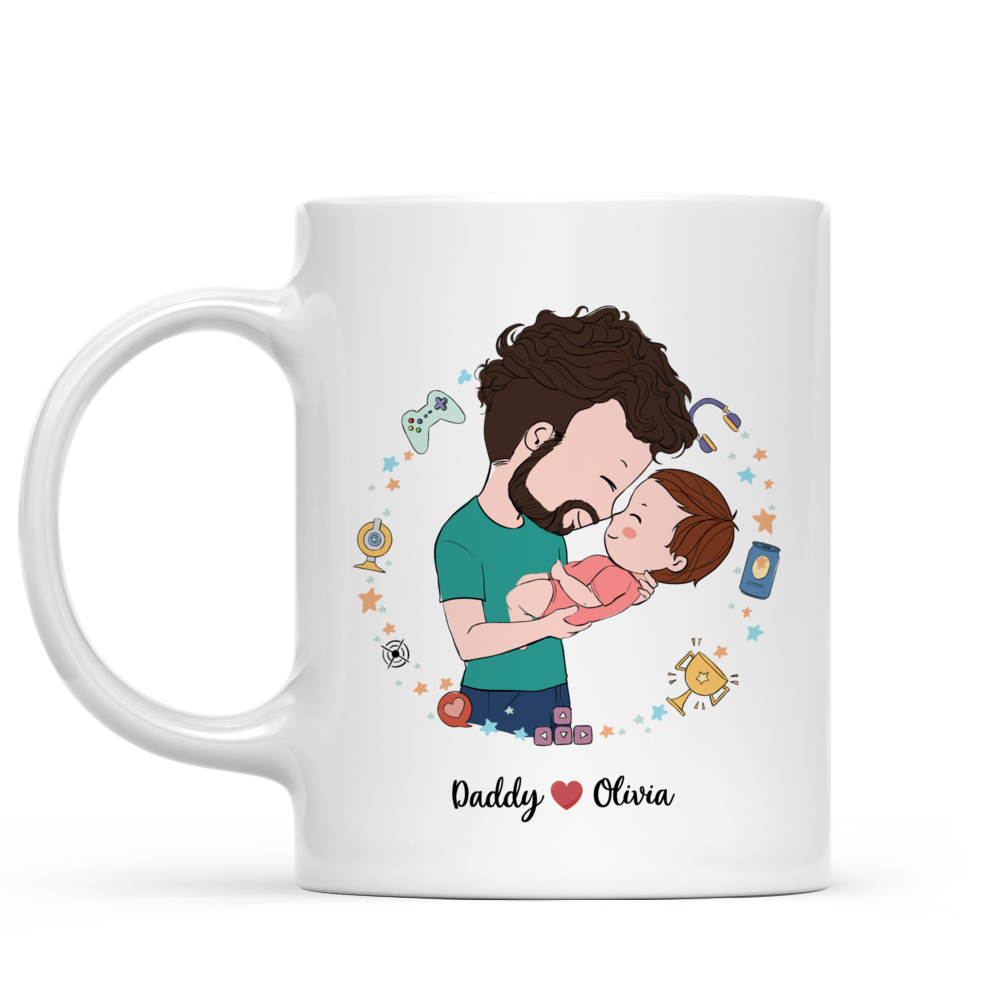 Leveled Up to Daddy Mug - Personalized Father and Baby Mug