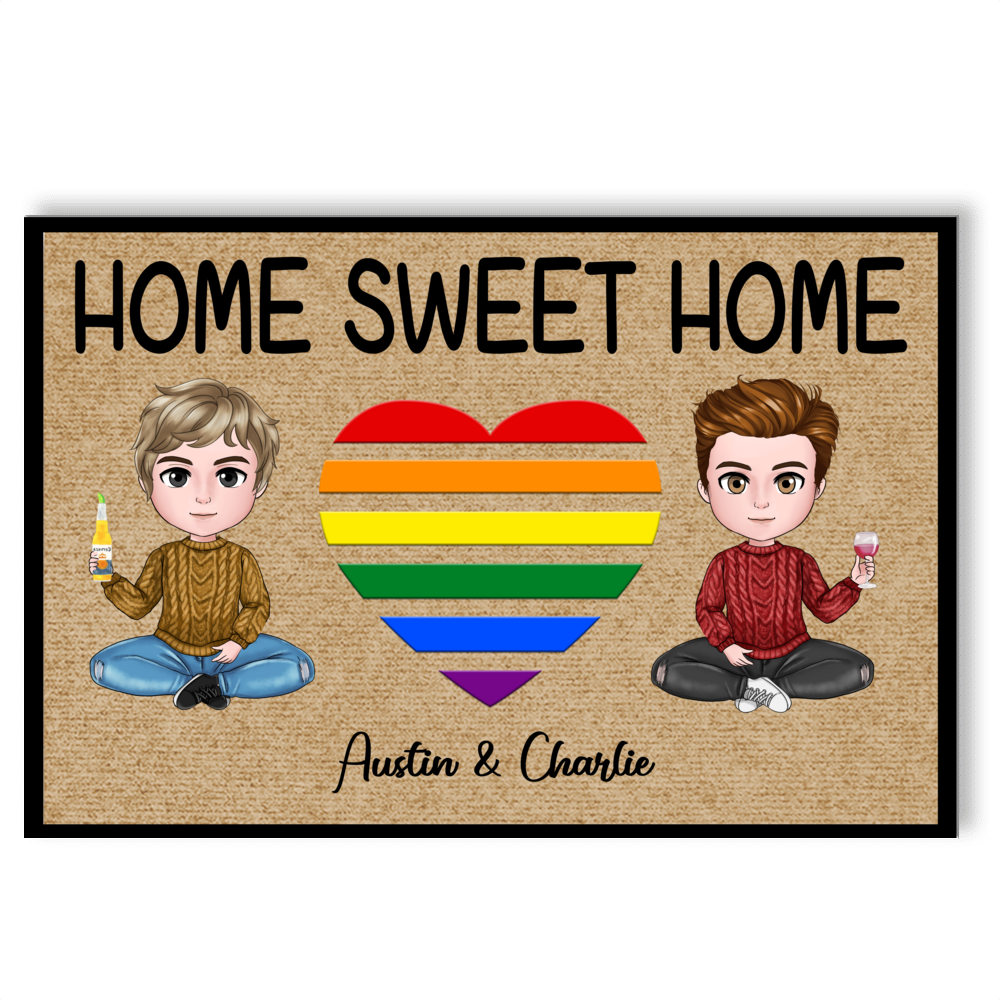 LGBT Couple - Home Sweet Home - Personalized DoorMat