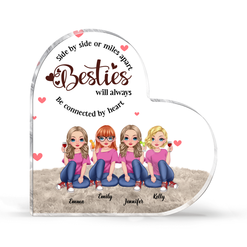Heart Transparent Plaque - Besties - Side by side or miles apart ...