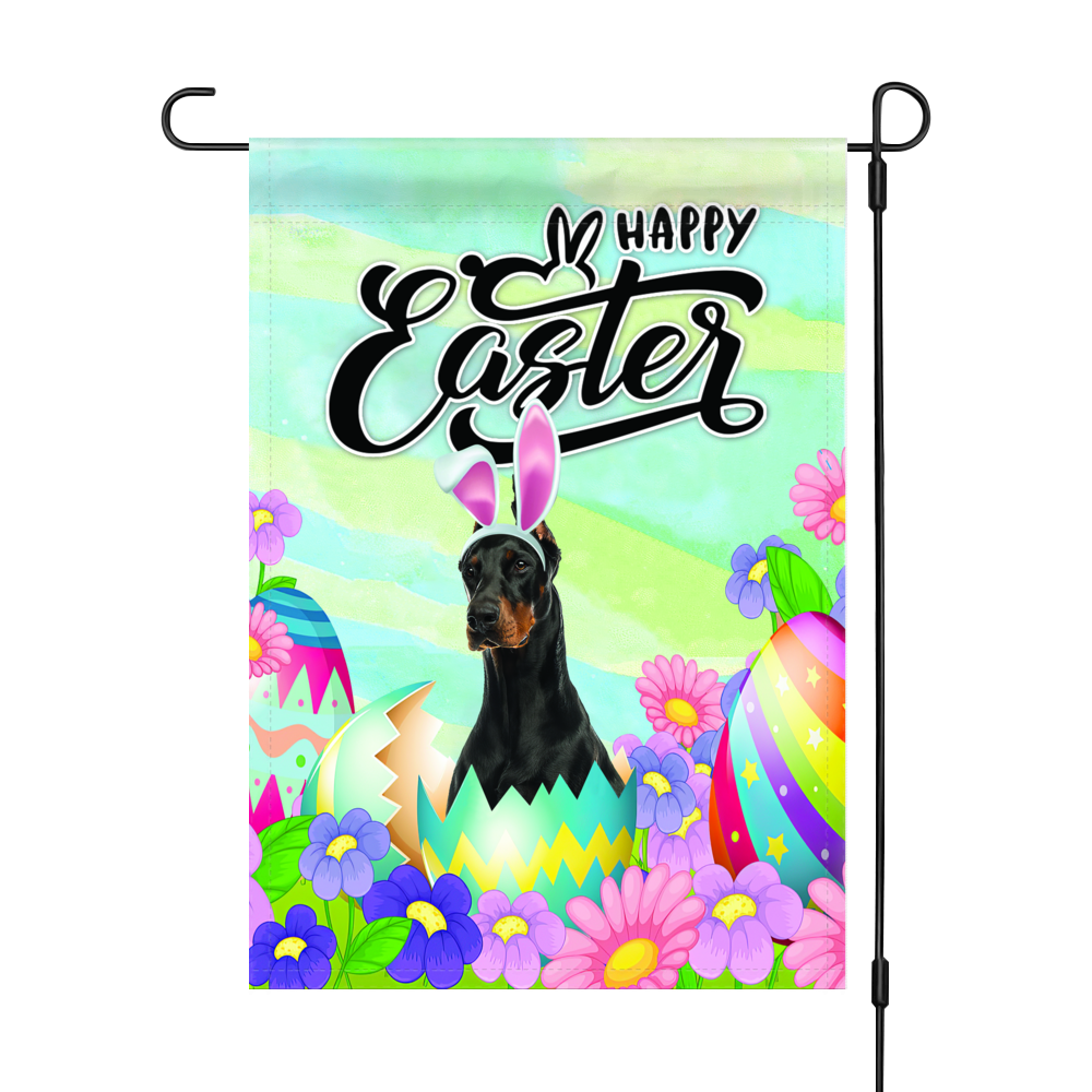 Happy Easter - Doberman Pinscher Dog Easter Dog Flag Bunny Easter ...