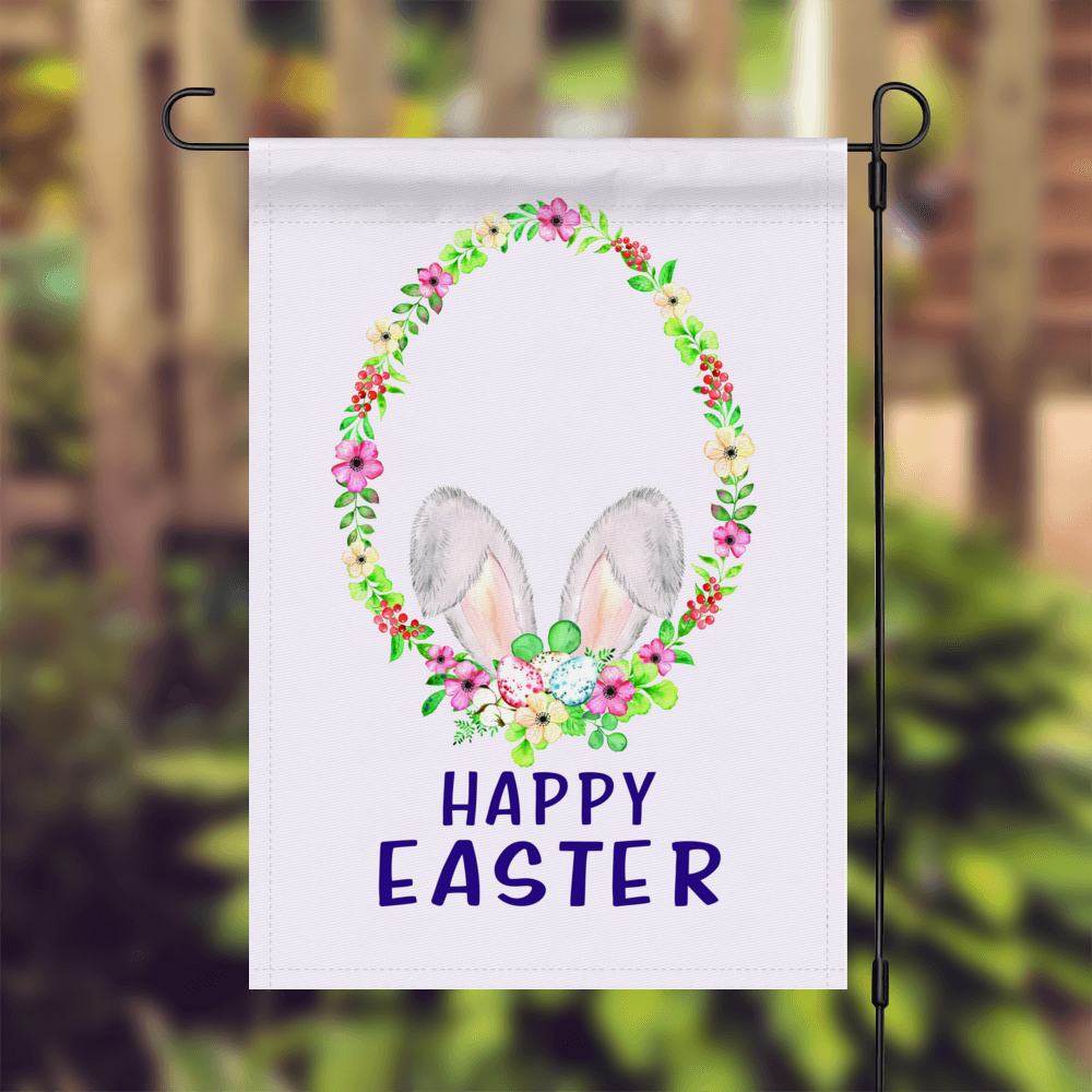Happy Easter - Happy Easter Flag Bunny Easter Eggs Spring Garden Flag ...