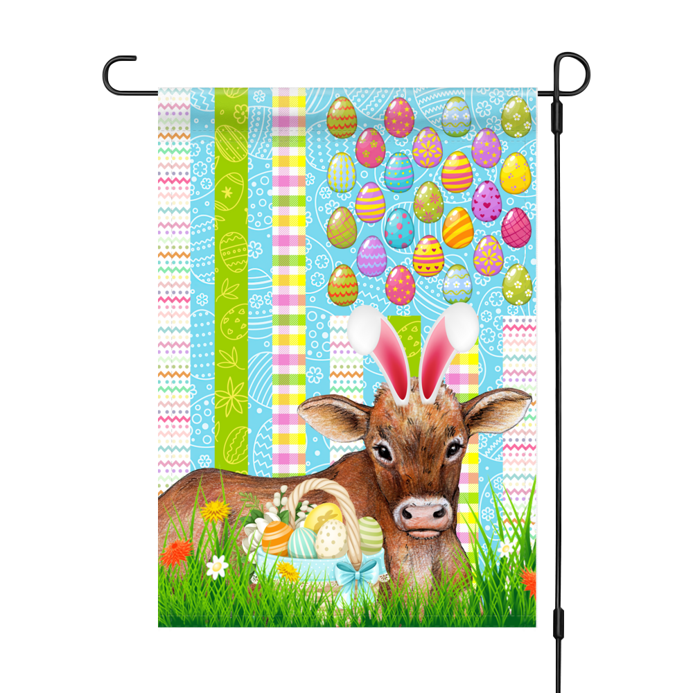 Happy Easter - Cow Easter Flag Funny Cow Wreath Spring Garden Flag ...