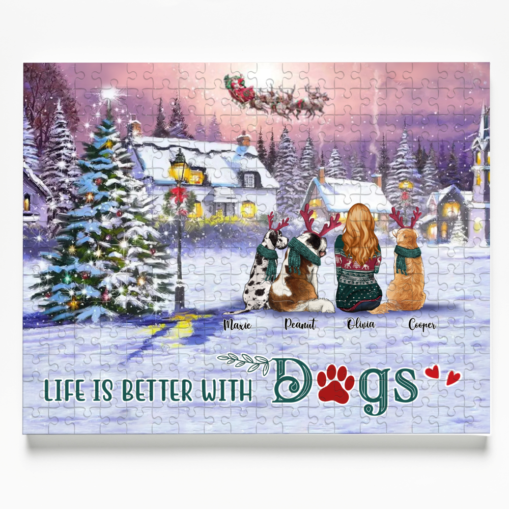 Girl and Dogs Christmas - life is Better with Dogs (D) - Jigsaw Puzzle ...
