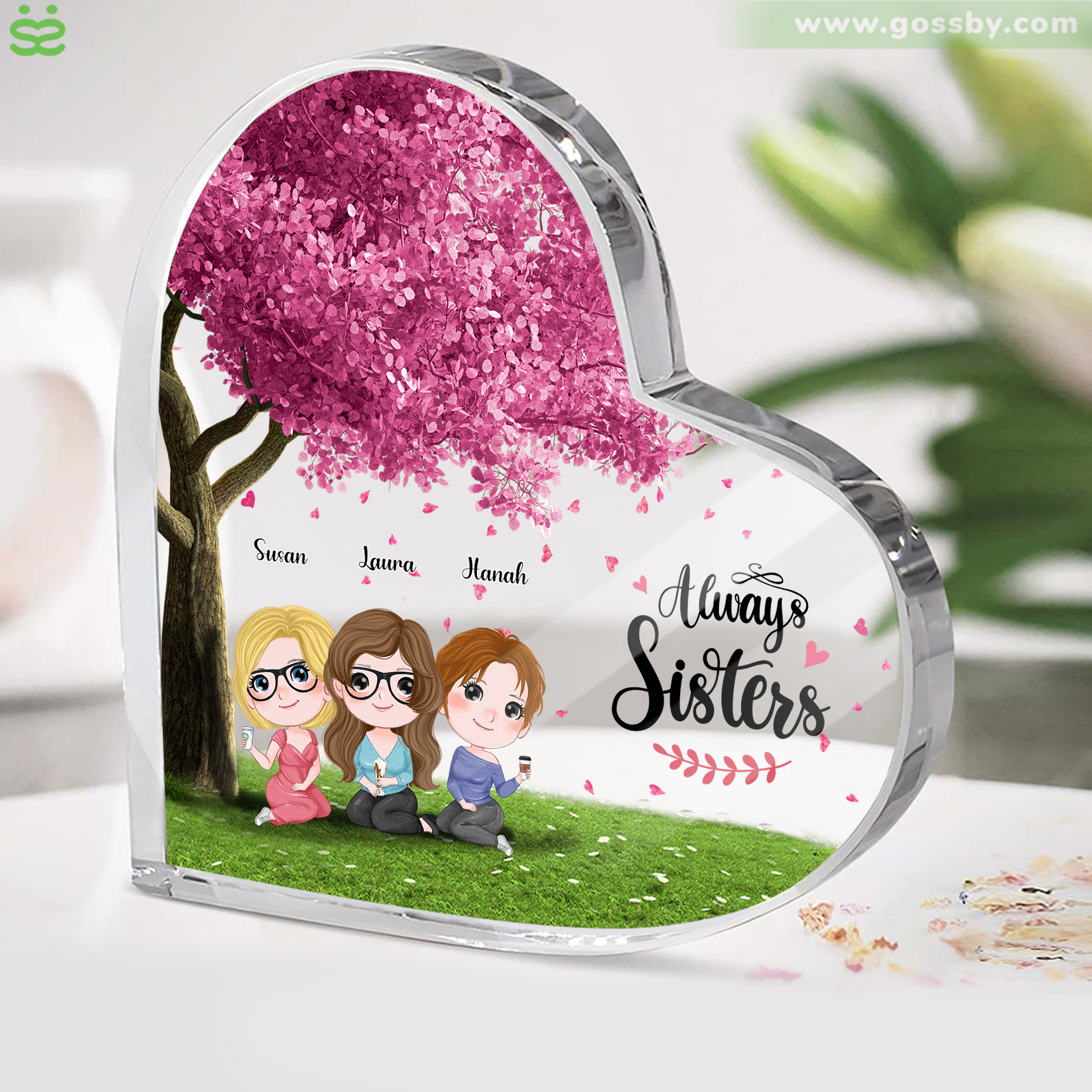 Transparent Plaque - Sisters/ Best Friends Gifts - Chibi Girls - Always Sisters (Custom Heart ...