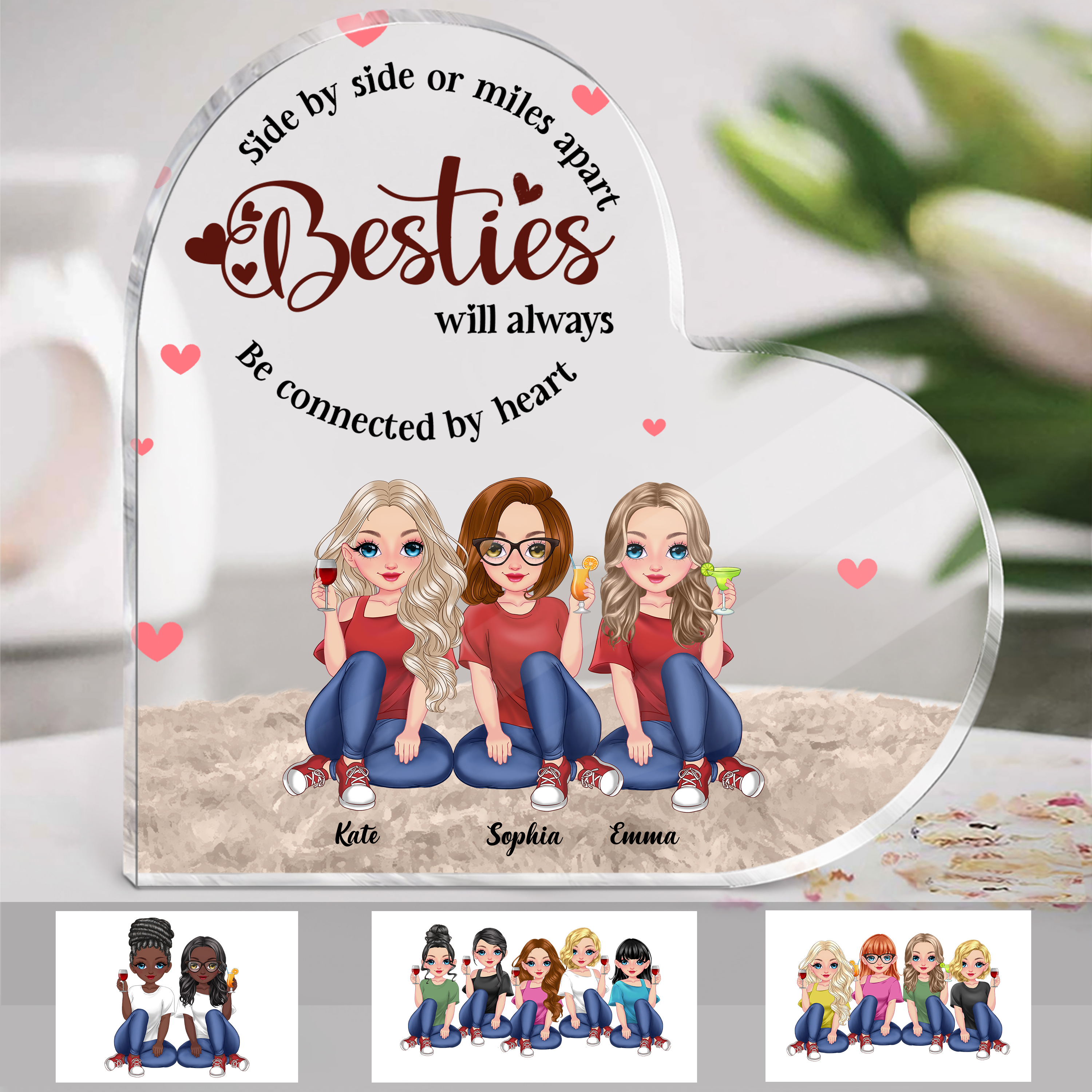 Heart Transparent Plaque - Besties - Side by side or miles apart ...