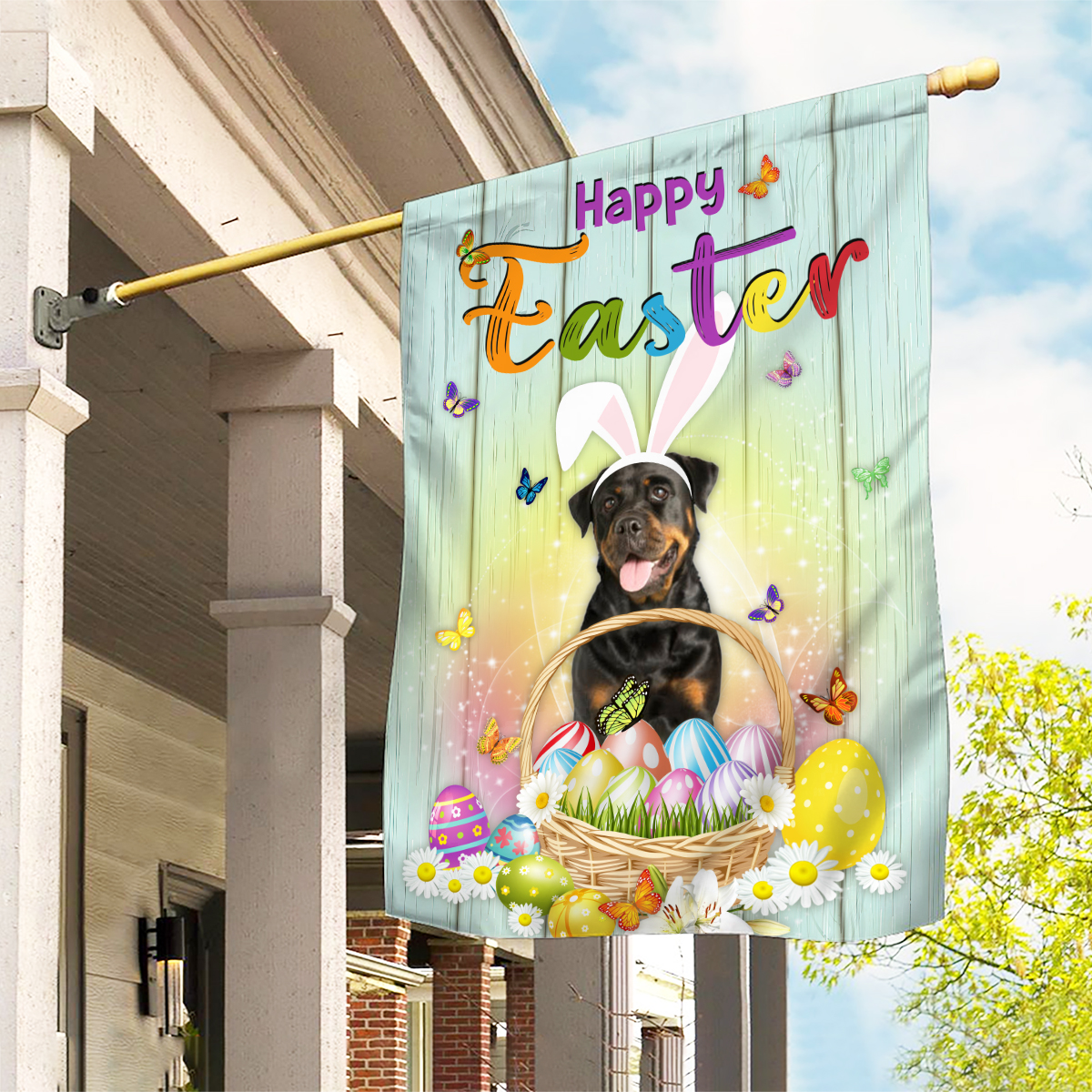 Happy Easter Day - Easter Flag Happy Easter Flags Rottweiler Dog Flag ...