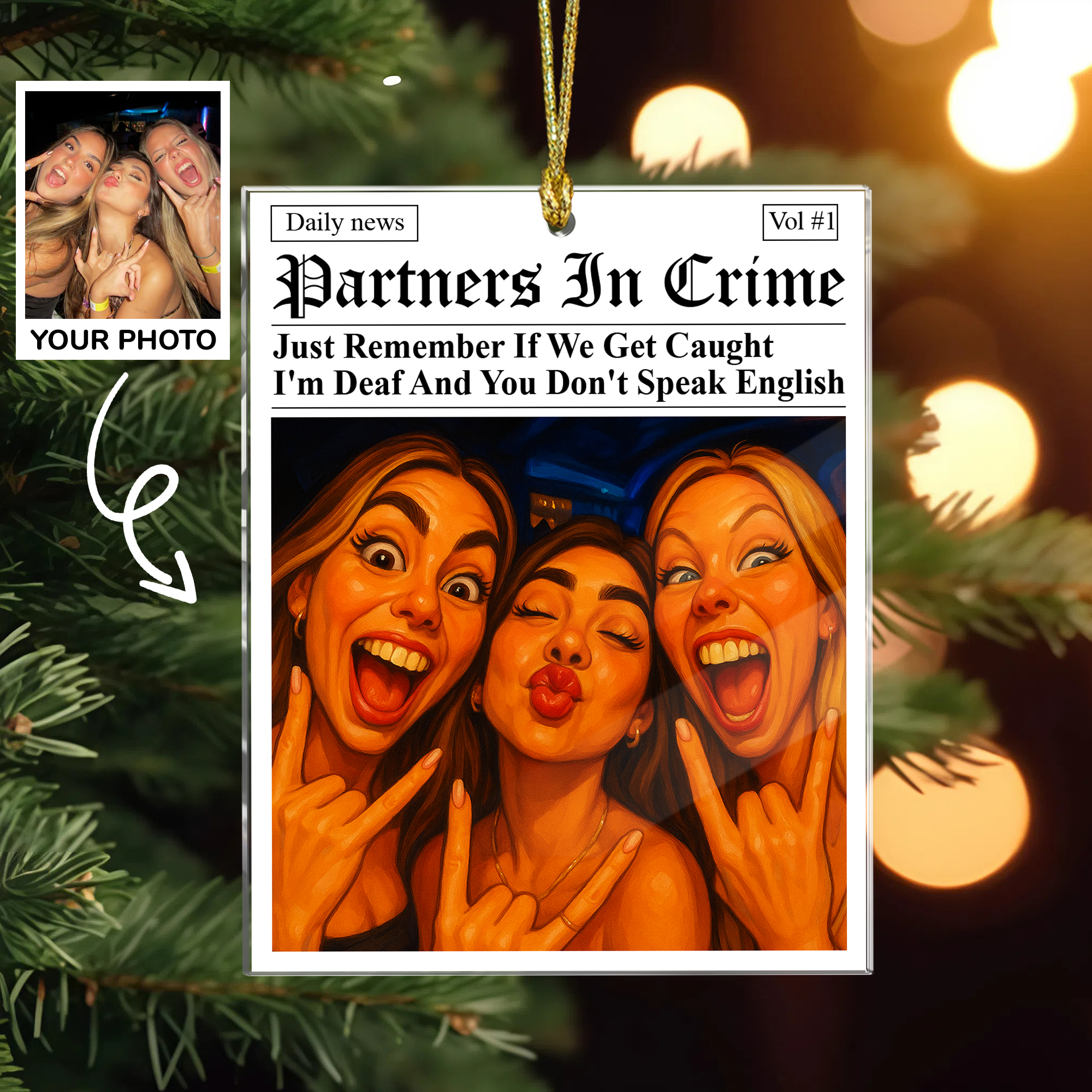 Acrylic Ornament Photo - Partners In Crime - Custom Cartoon Drawing ...