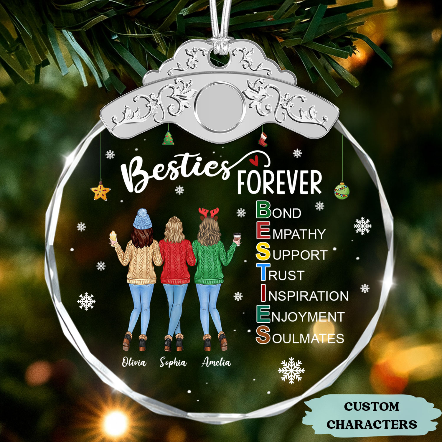 Best Friends Ornament - Besties Forever - Personalized Round Glass ...