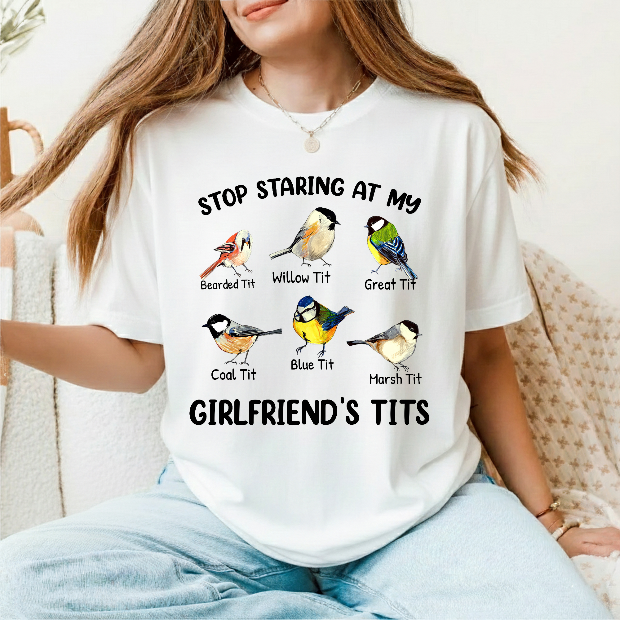 Funny T Shirt Stop Staring At My Girlfriends Tits 52707 Shirt