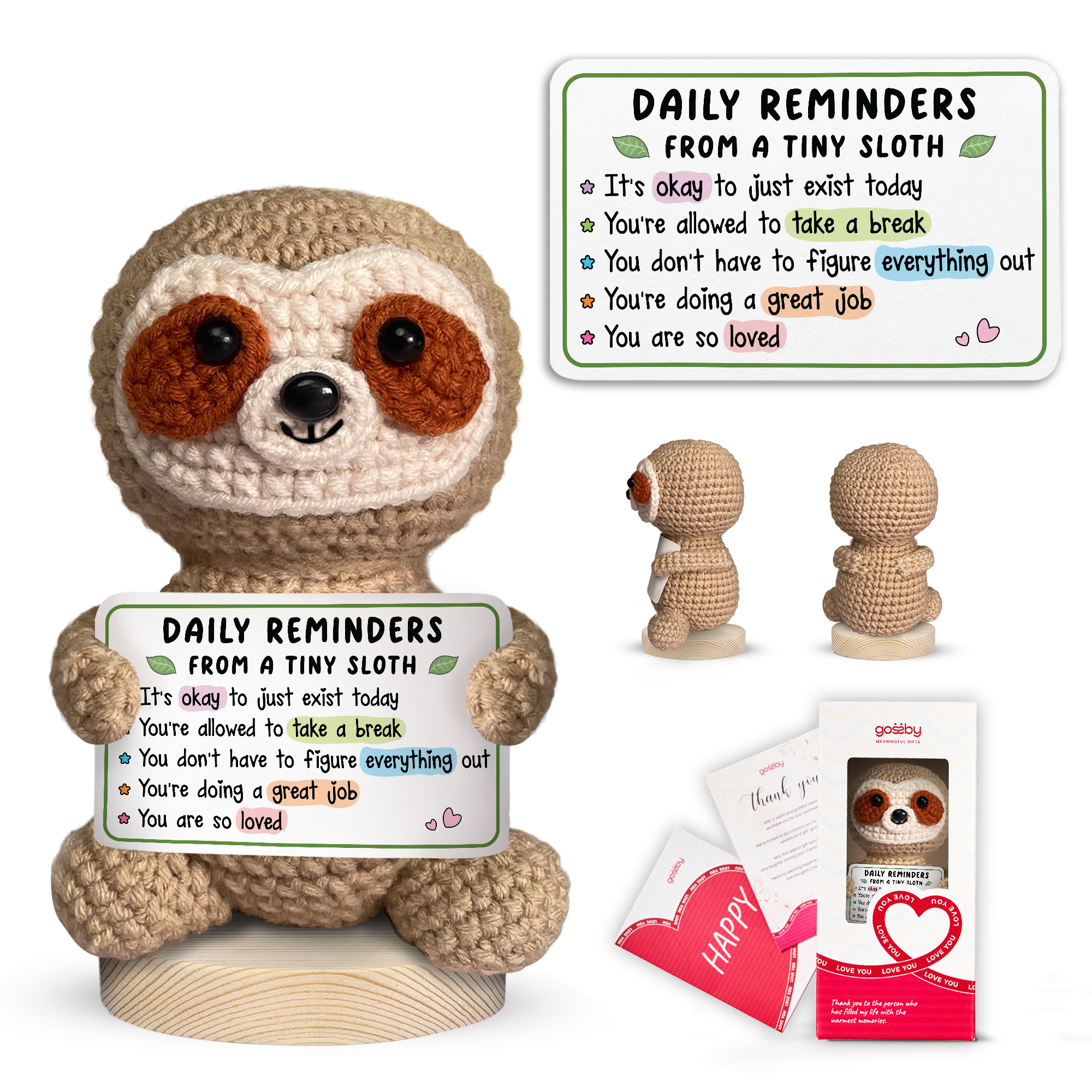 Gossby Handmade Crochet - Positive Sloth Crochet, Inspirational Message ...