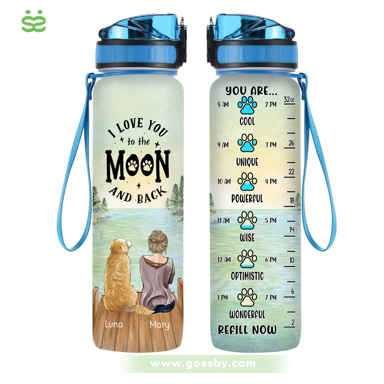 Water Tracker Bottle - Dog Lovers - I Love You To The Moon And Back ...