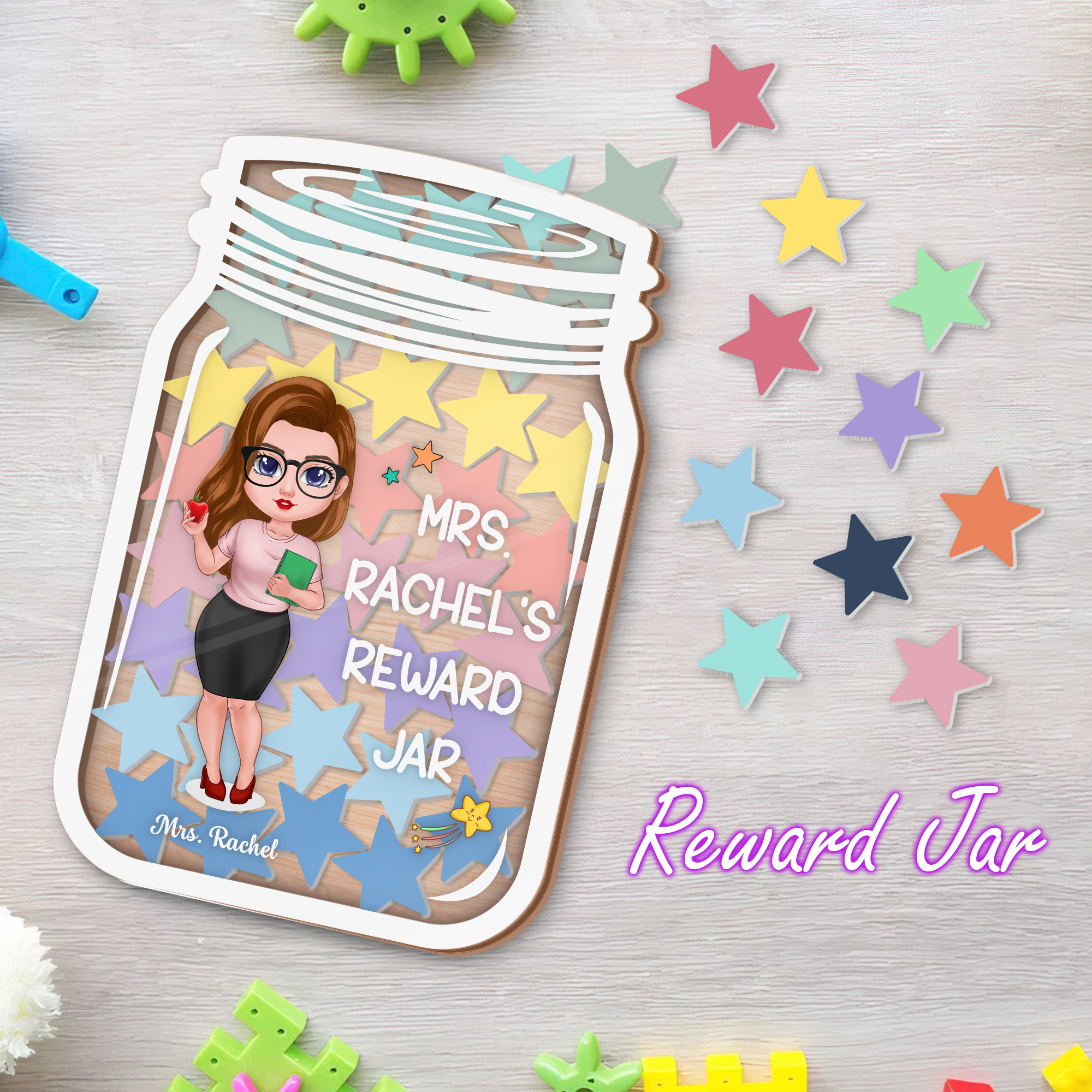 Teacher Gifts - Custom Reward Jar with Tokens - Teacher's Stars