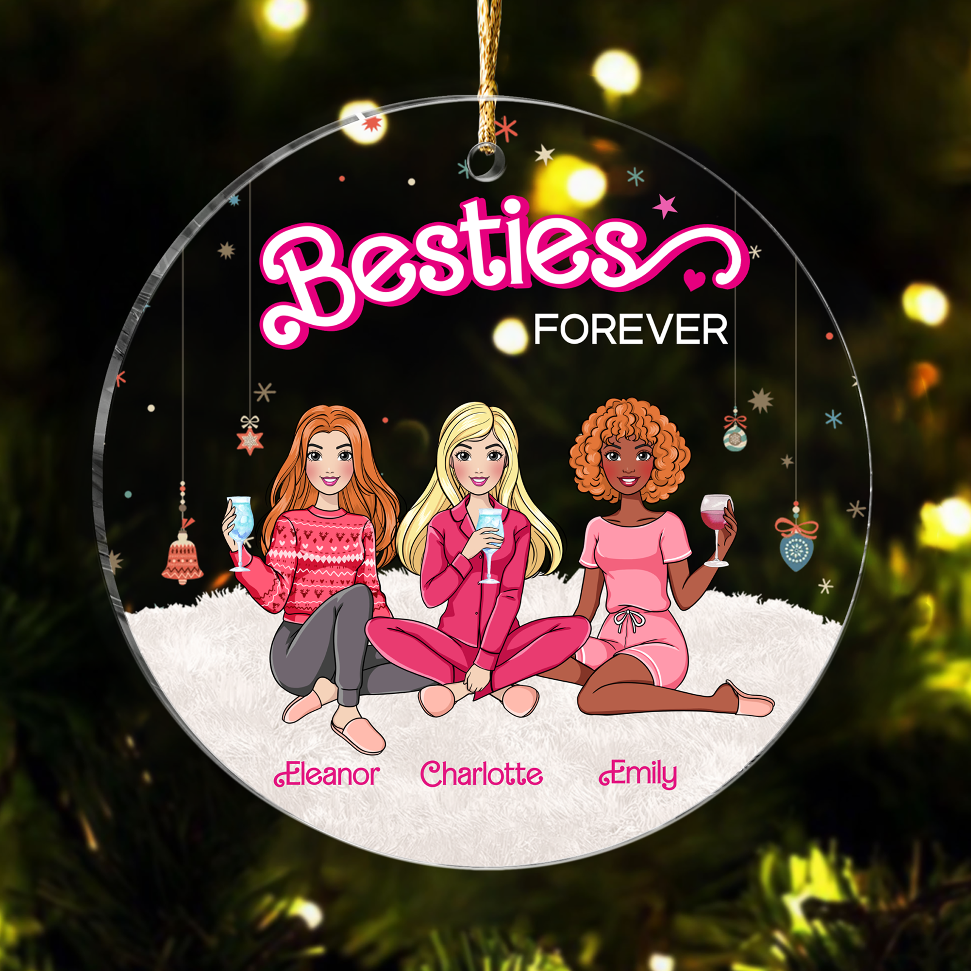 Circle Acrylic Ornament - Pink Doll Friend - Besties Forever ...