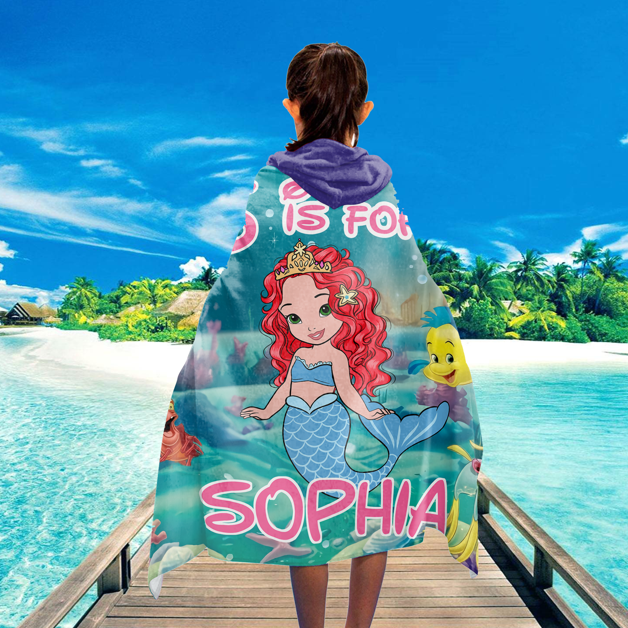 Hooded Towel - Beach Bath Towel with Hood For Kids - Custom Mermaid For ...