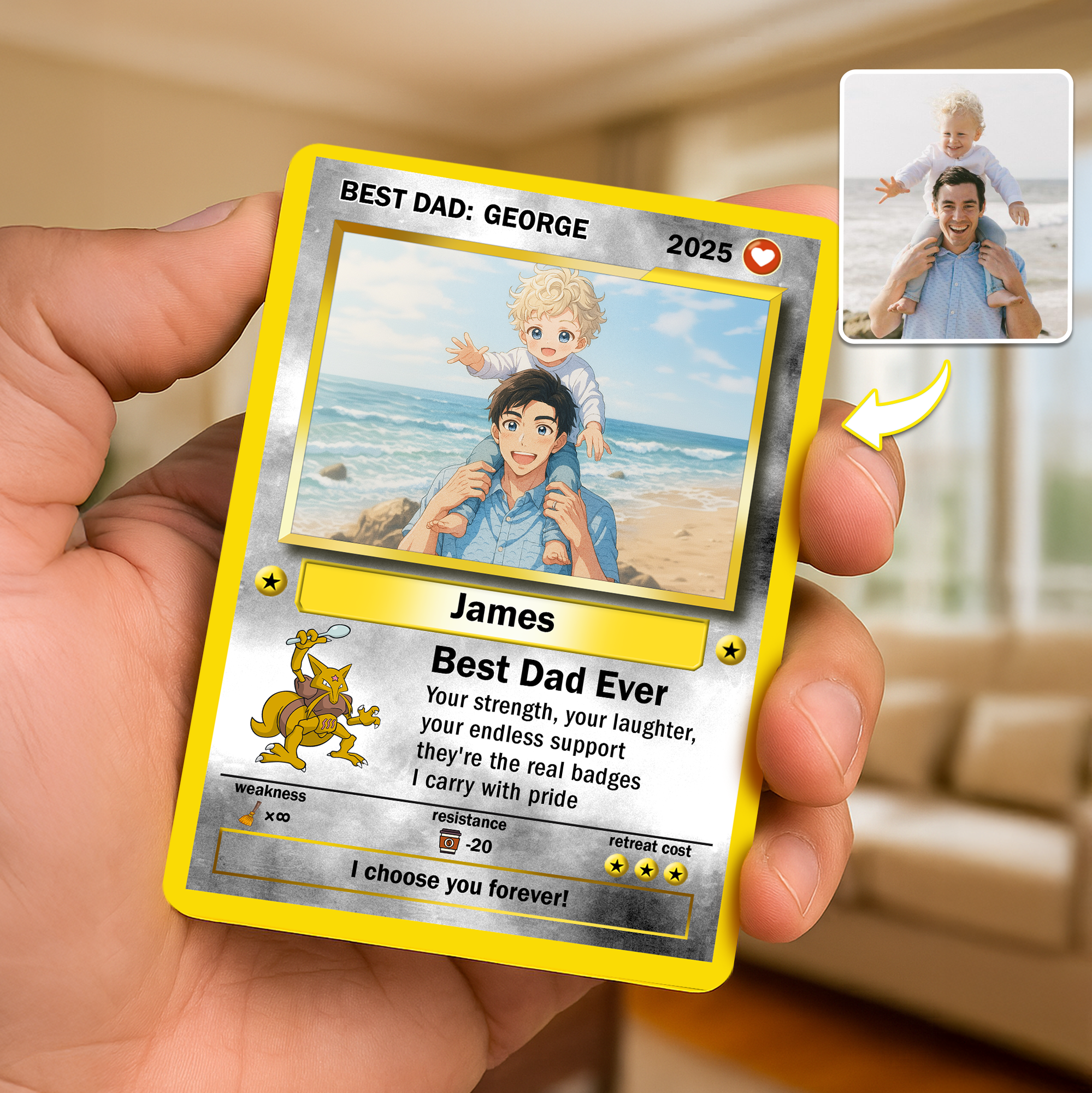 Poke Dad Card - Custom Poke Art Card - CUSTOM ANIME PHOTO Dad Card, Dad ...