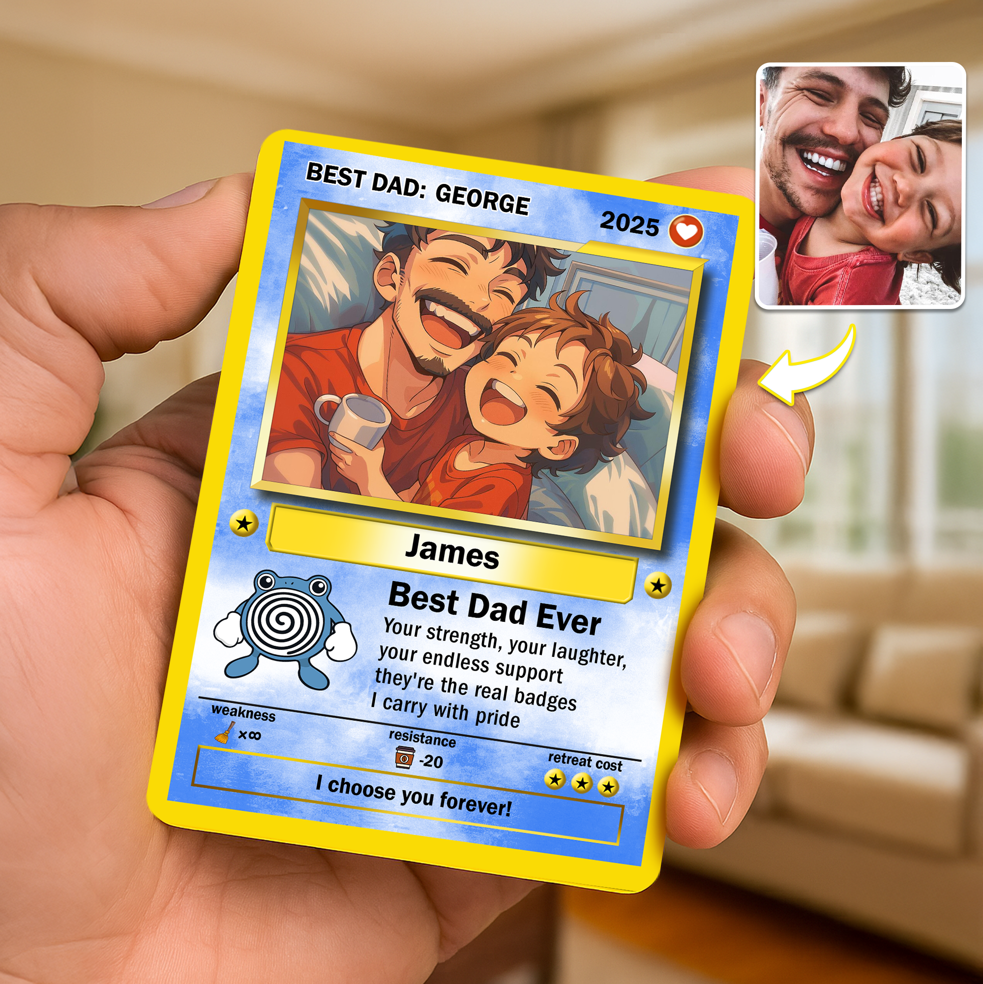 Poke Dad Card - Custom Poke Art Card - CUSTOM ANIME PHOTO Dad Card, Dad ...
