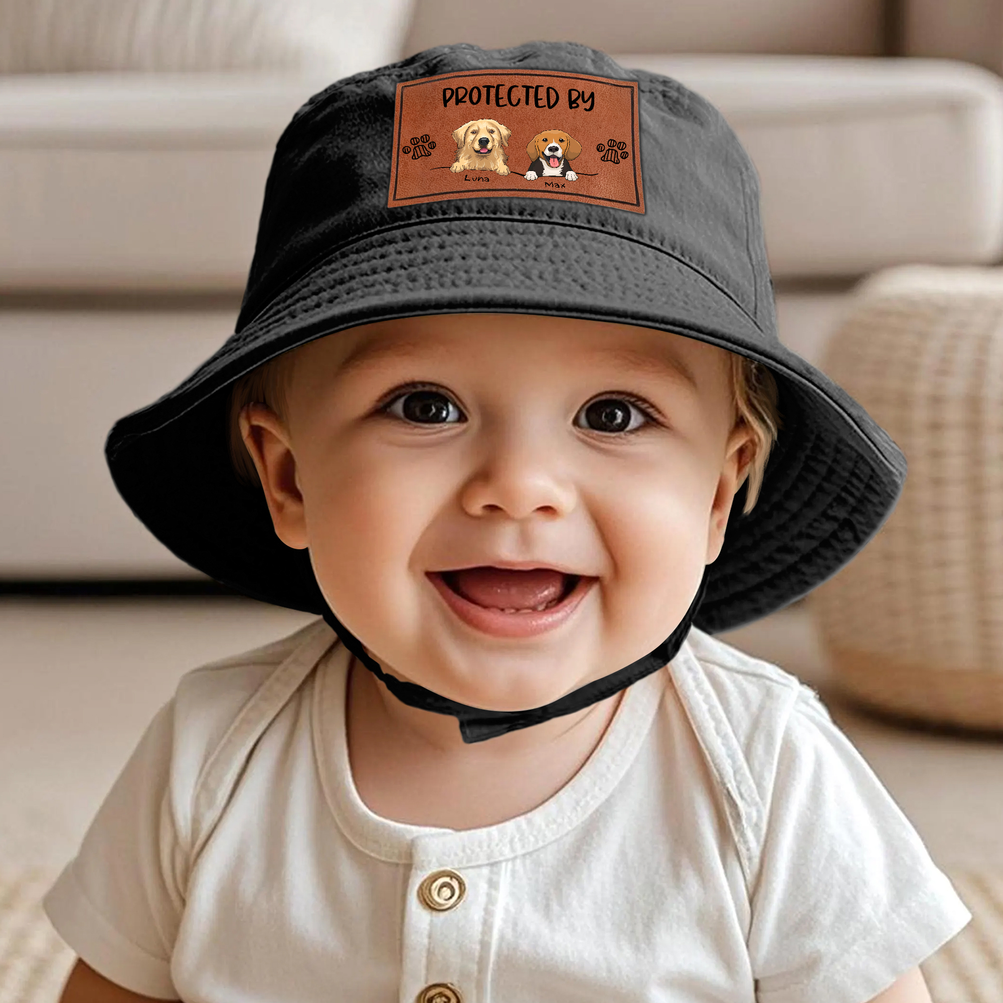 Personalized Baby Bucket Hat – Custom “Protected By” Dog Print